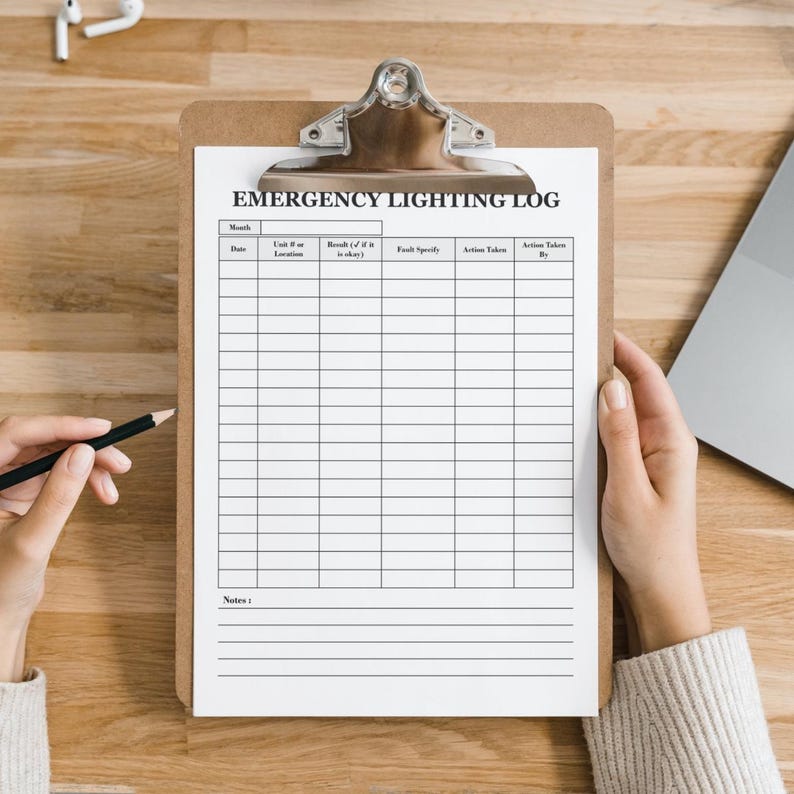 Emergency Lighting Log, Inspection & Maintenance Record Sheet, Safety ...