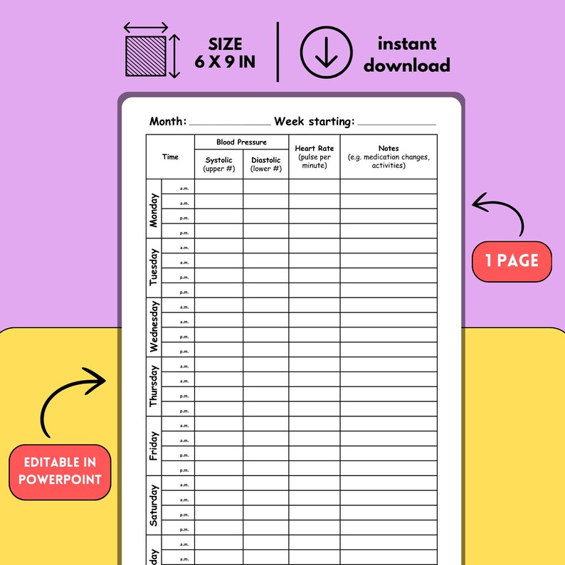 Blood Pressure Log Printable, Daily BP Tracker Sheet, Blood Pressure ...