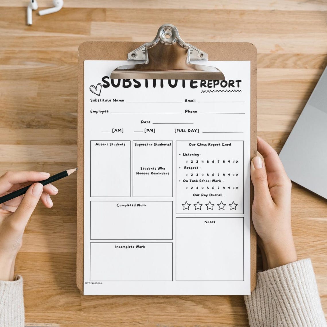 Substitute Teacher Report Form | Daily Sub Note Printable | Classroom ...