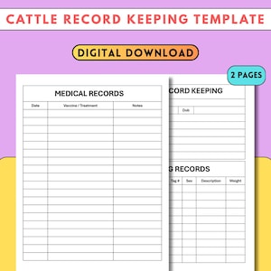 Cattle Record Keeping Printable, Cow Calf Log Sheet, Livestock ...