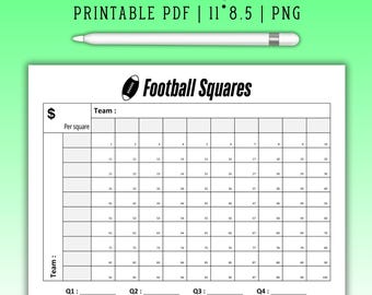 Football Squares Printable | 100 Square Grid Game | Super Bowl Office ...