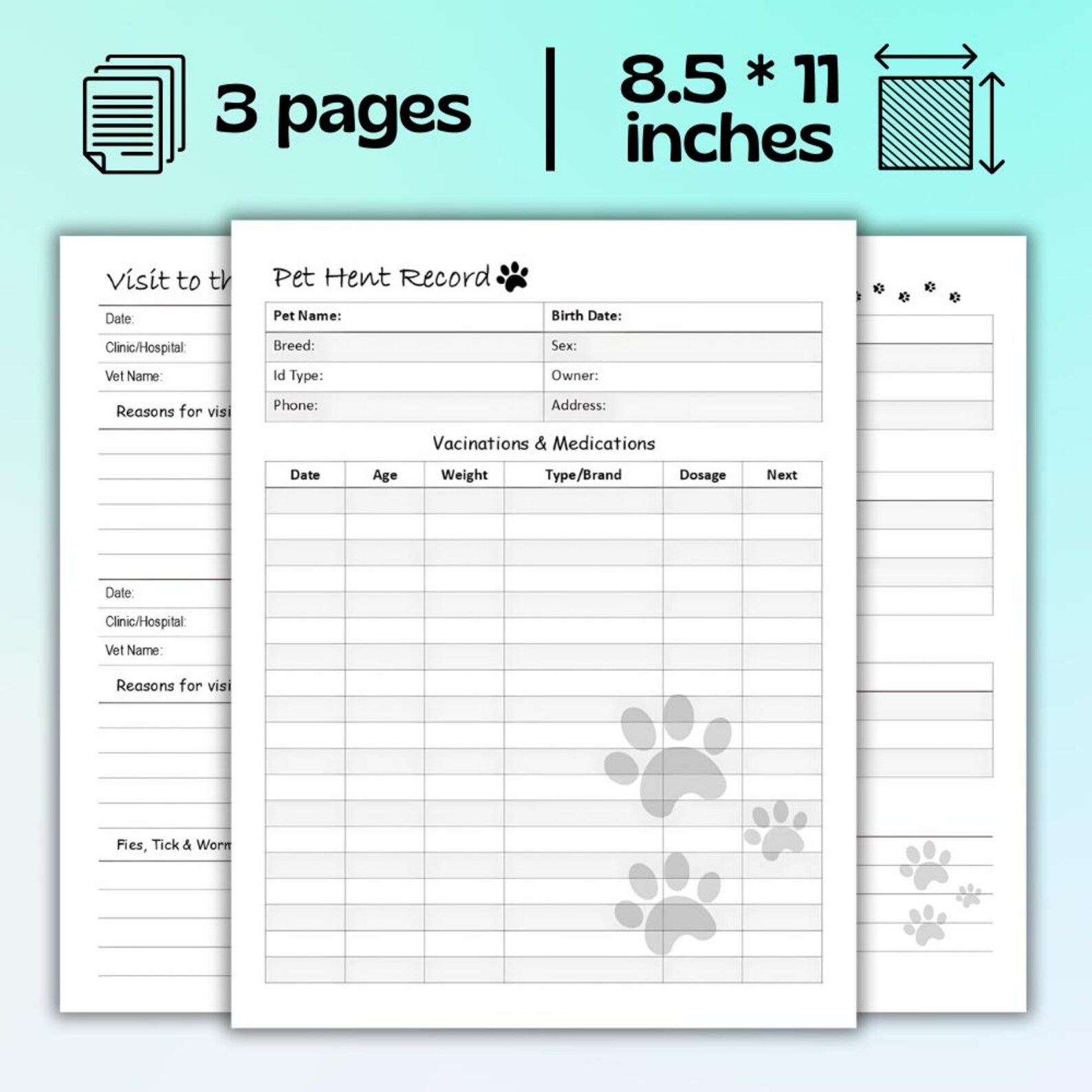 Puppy Vaccination Record & Pet Health Log | Dog Vet Record Keeper ...