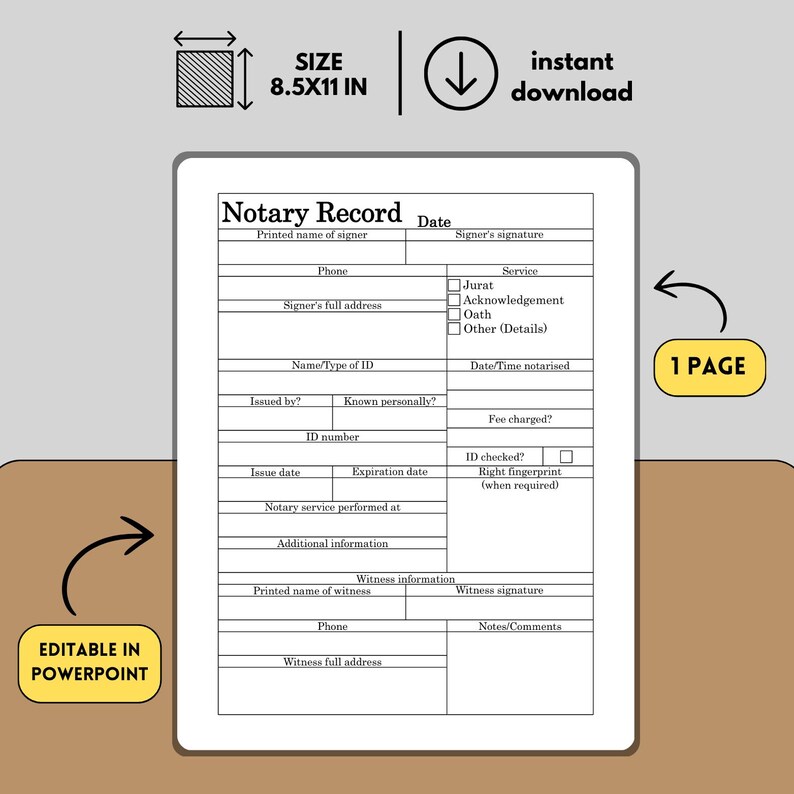 Notary Log Printable, Notary Public Record Sheet, Official Notary ...