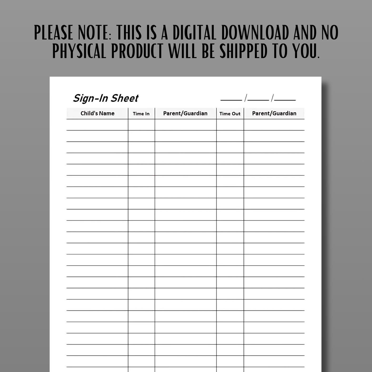 Childcare Sign in Sheet | Daily Attendance Tracker | Daycare & After ...