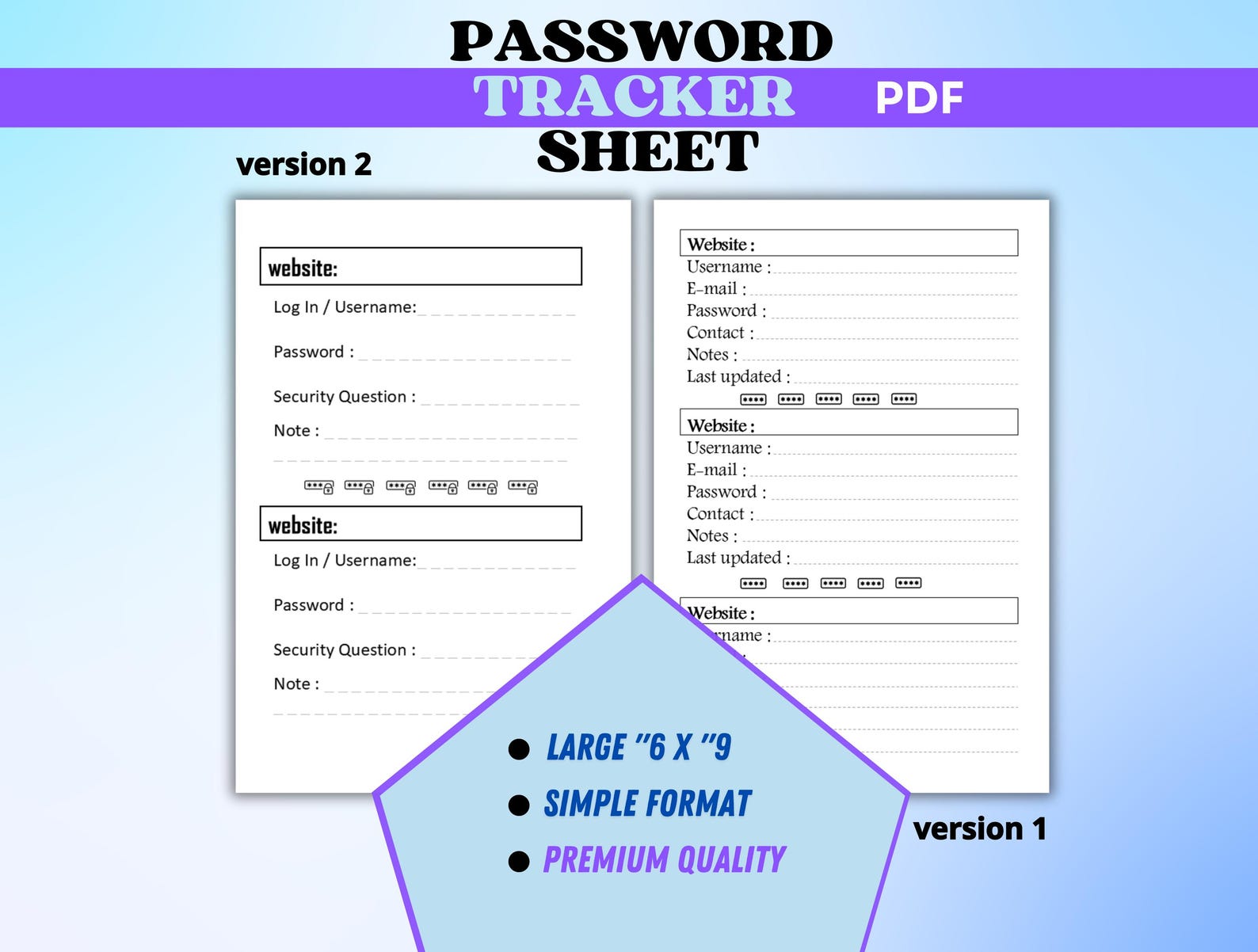Password Tracker Sheet: Printable Password Keeper (PDF & PNG) - Etsy