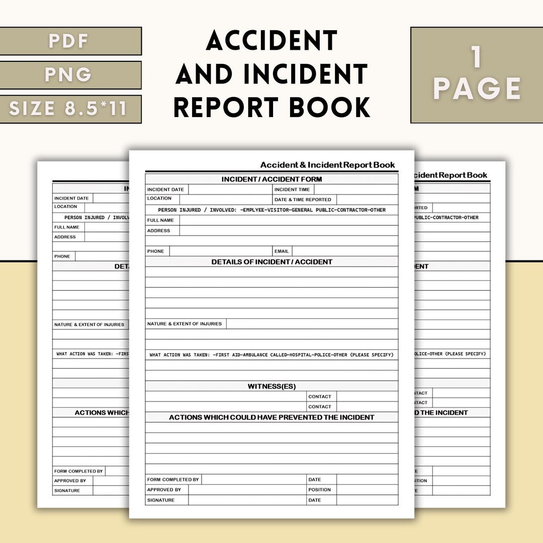 Accident and Incident Report Template: Workplace Injury Form (PDF & PNG ...