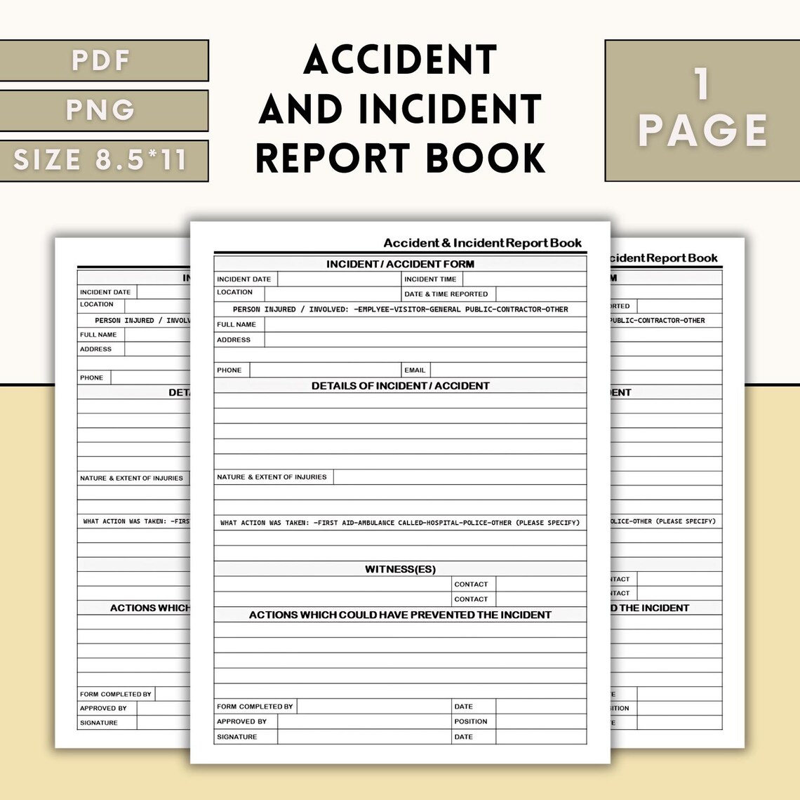 Accident and Incident Report Template: Workplace Injury Form (PDF & PNG ...