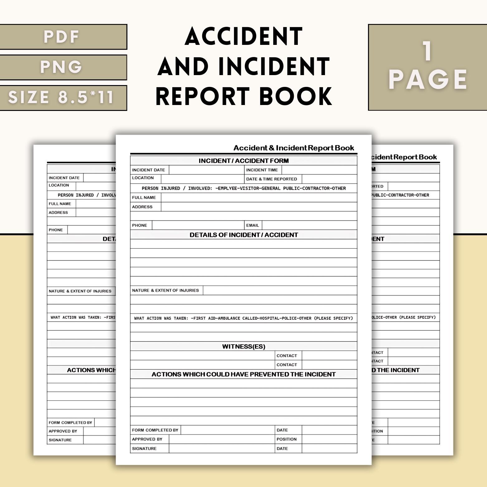 Accident and Incident Report Template: Workplace Injury Form (PDF & PNG ...