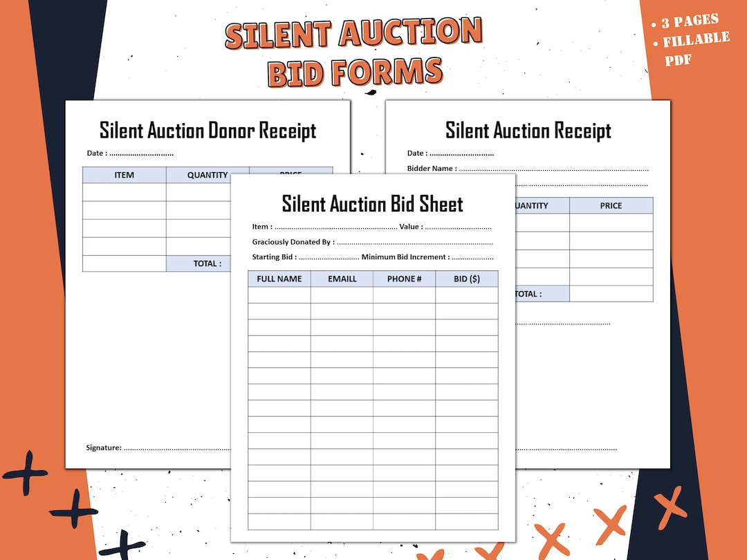 Silent Auction Bid Sheet-auction Bidding Forms Organizer- Printable ...