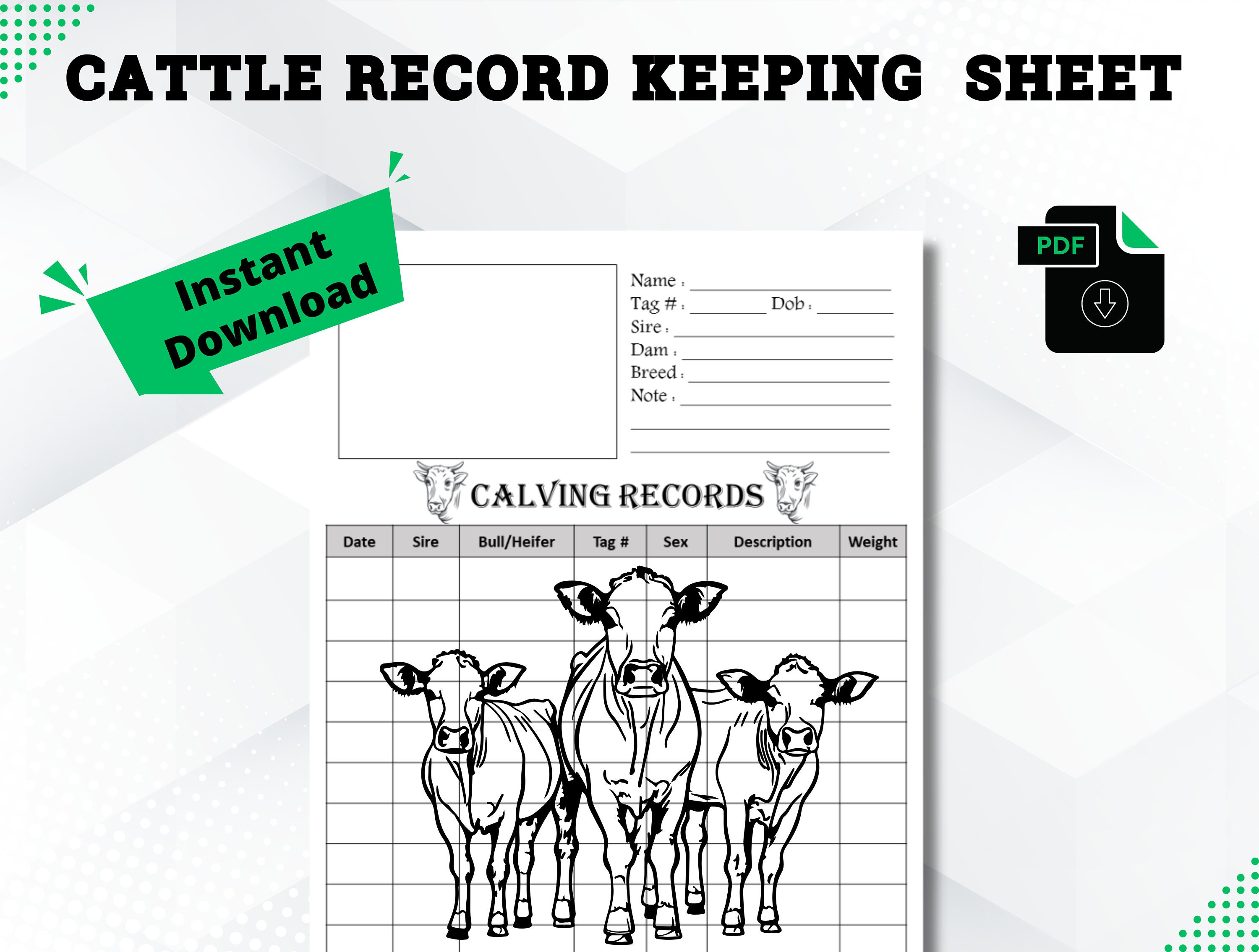 Cattle Record Keeping Sheet: Calving & Medical Records (PDF, PNG) - Etsy