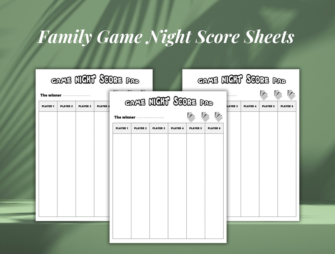 Game Night Score Sheets, Printable Family Game Night Score Sheet, Blank ...