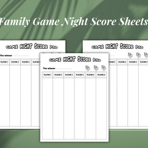 Game Night Score Sheets, Printable Family Game Night Score Sheet, Blank ...