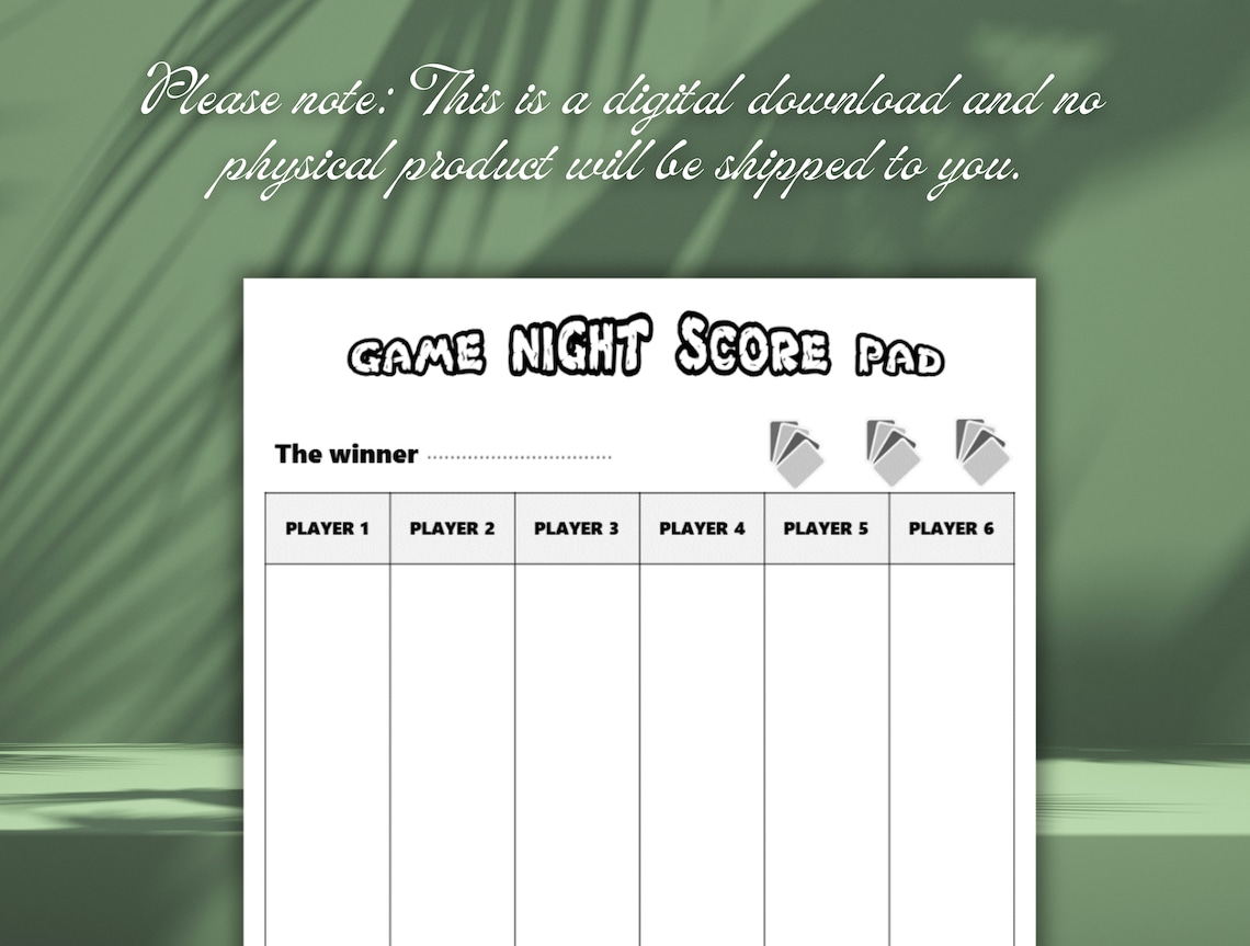 Game Night Score Sheets, Printable Family Game Night Score Sheet, Blank ...