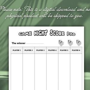 Game Night Score Sheets, Printable Family Game Night Score Sheet, Blank ...