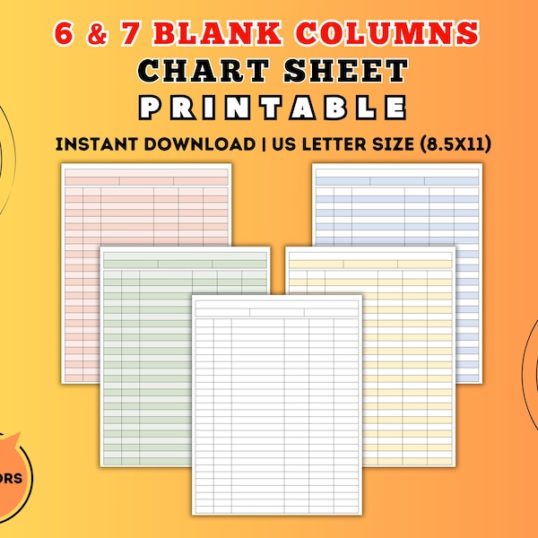 Blank Columns Chart Sheet Printable - Etsy