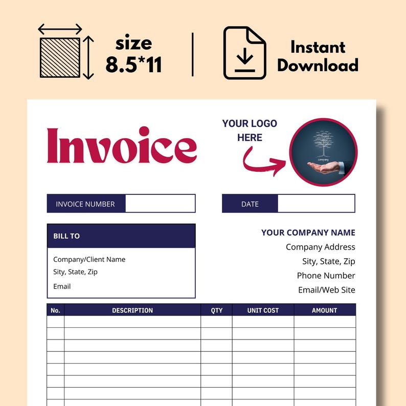 Invoice Template Editable, Minimalist Canva Editable Invoice Template ...