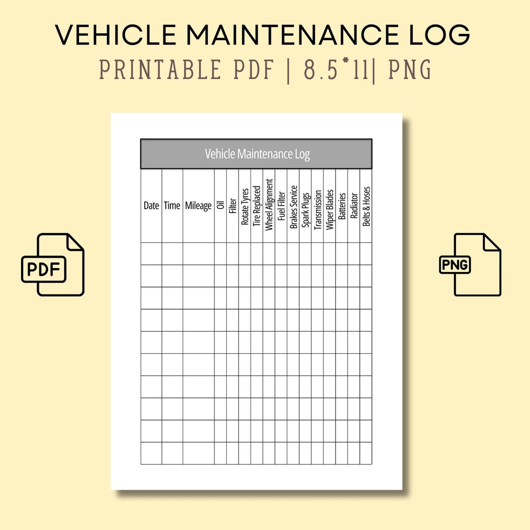 Vehicle Maintenance Log, Vehicle Repair Log, Auto Expense Diary, Engine ...