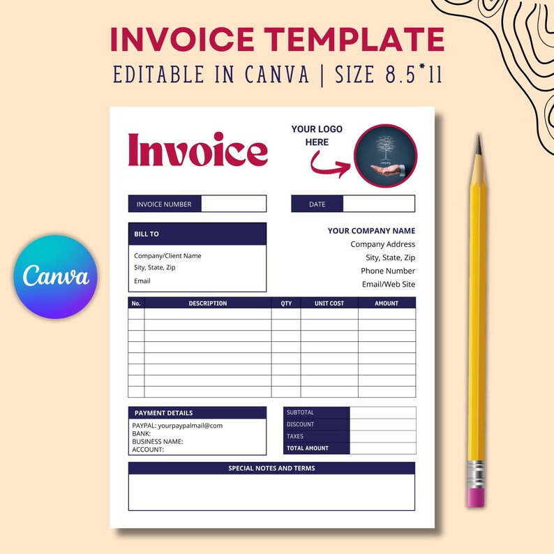 Invoice Template Editable, Minimalist Canva Editable Invoice Template ...