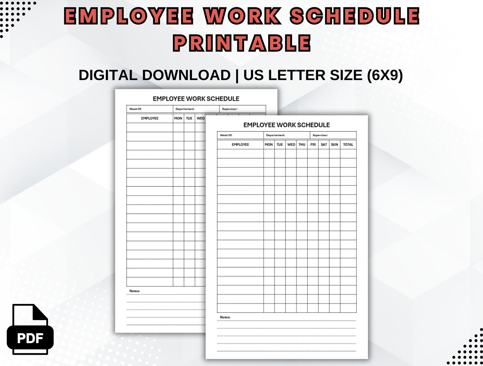 Employee Work Schedule Printable: Weekly Staff Time Tracker (PDF, PNG ...