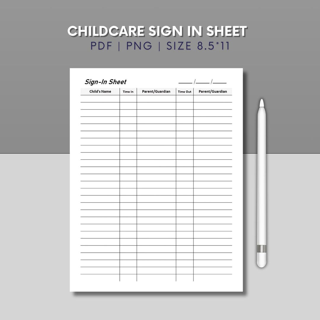 Childcare Sign in Sheet Template, Daycare Sign In, Daily Childcare ...