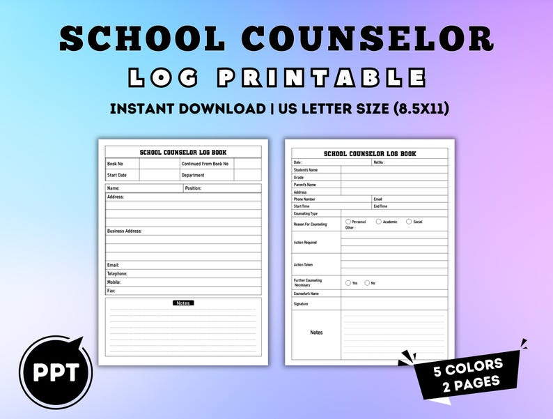 School Counselor Log: Session Tracker, Printable & Fillable (PDF, PPT ...