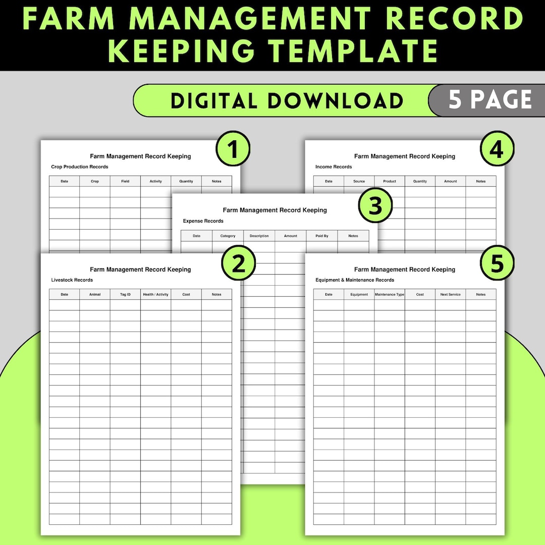 Farm Management Tracker Spreadsheet, Livestock Records, Income ...