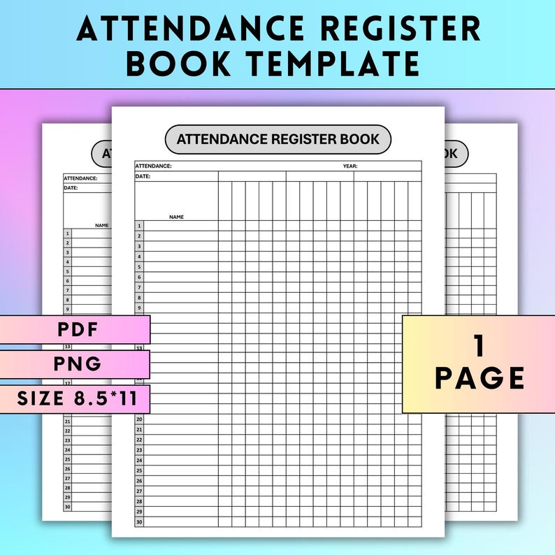 Attendance Tracker Printable: Student, Employee, Homeschool (PDF, PNG ...