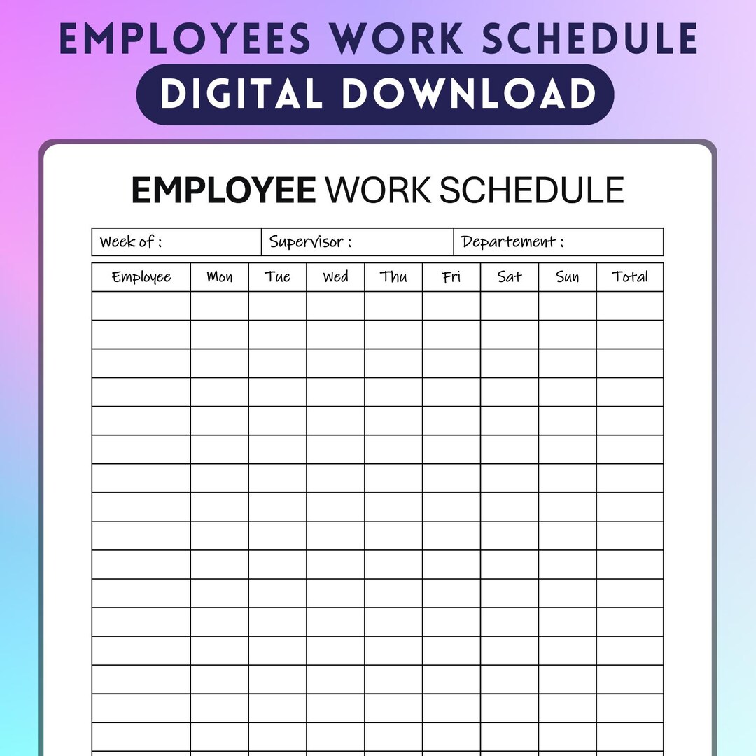 Weekly Employee Work Schedule Template: Printable Staff Planner (PDF ...