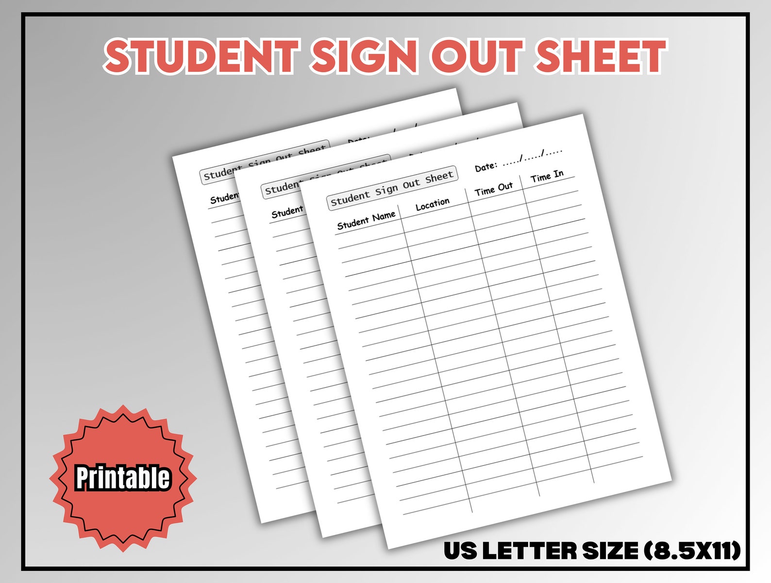 Student Sign Out Sheet: Classroom Sign In/out Forms (PDF, PNG) - Etsy