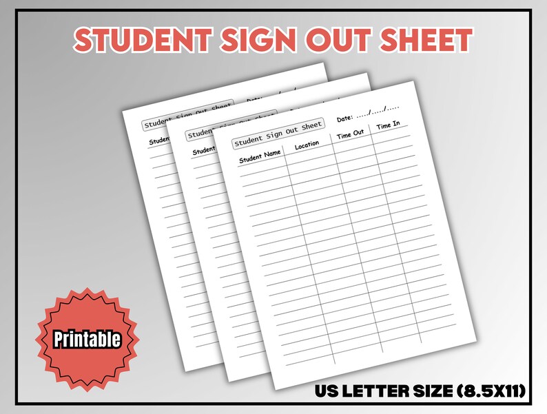Student Sign Out Sheet, Sign in Sign Out Sheet ,for School, Preschool ...