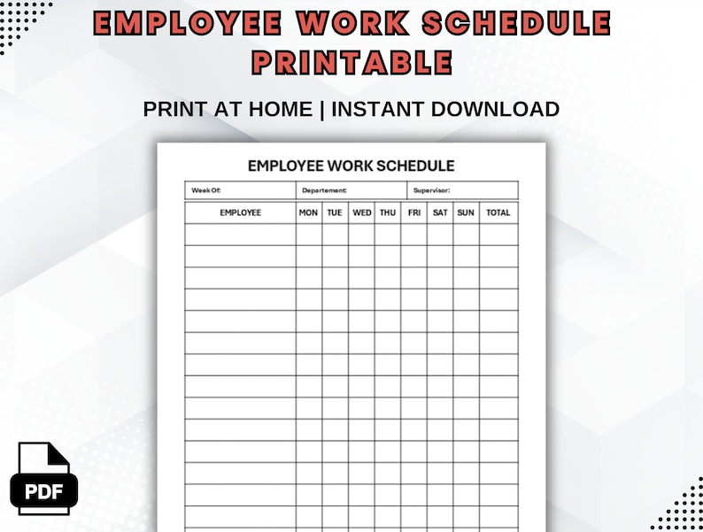 Employee Work Schedule Printable: Weekly Staff Time Tracker (PDF, PNG) - Etsy