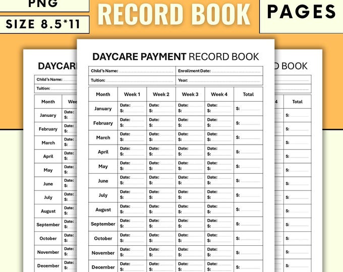 Daycare Payment Record Sheet : Weekly, Monthly Tracker (PDF, PNG) - Etsy