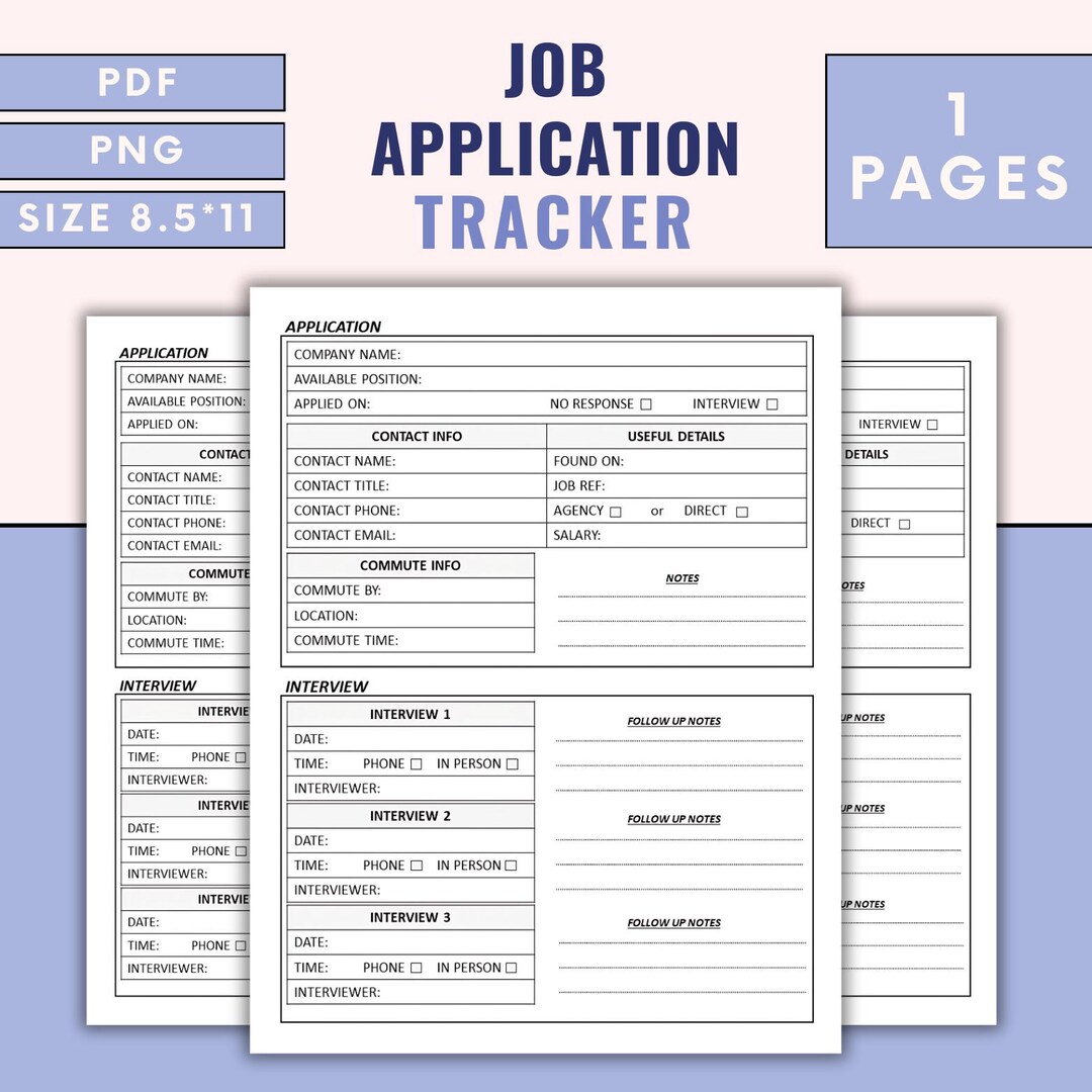 Job Application Tracker Template: Printable Employment Form (PDF & PNG ...