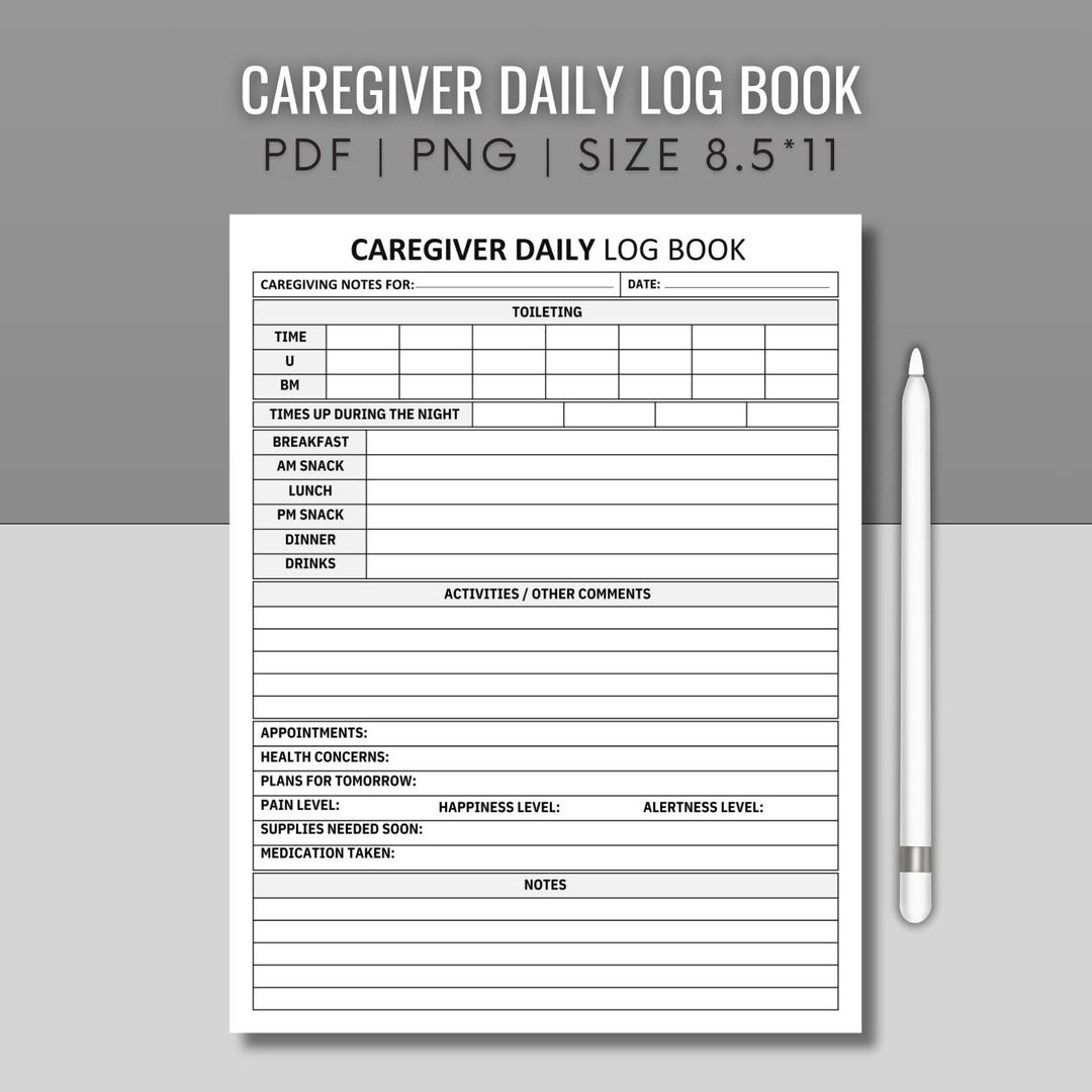 Printable Caregiver Daily Log, Weekly Senior Caregiver Checklist ...
