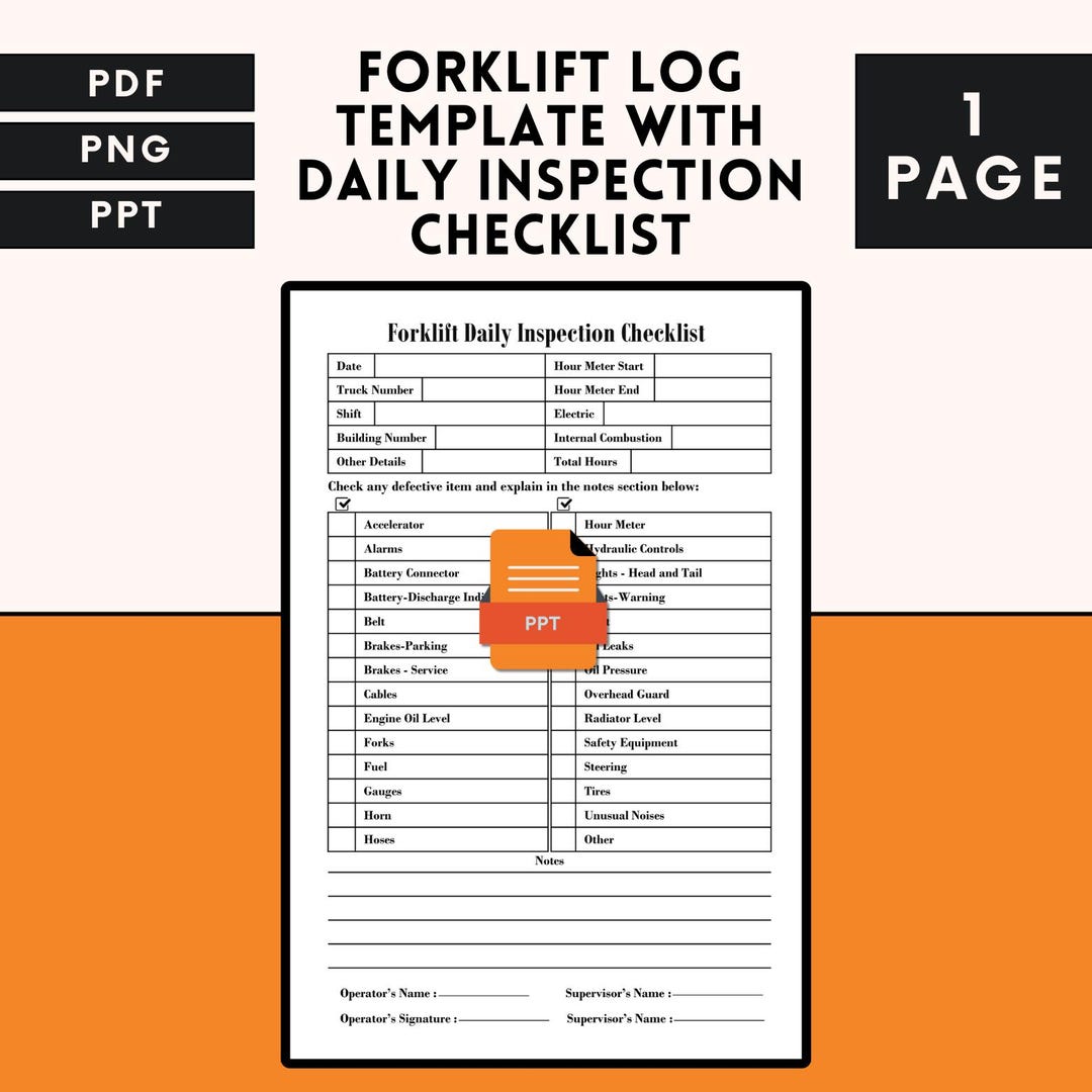 Forklift Log Template With Daily Inspection Checklist, Maintenance and ...