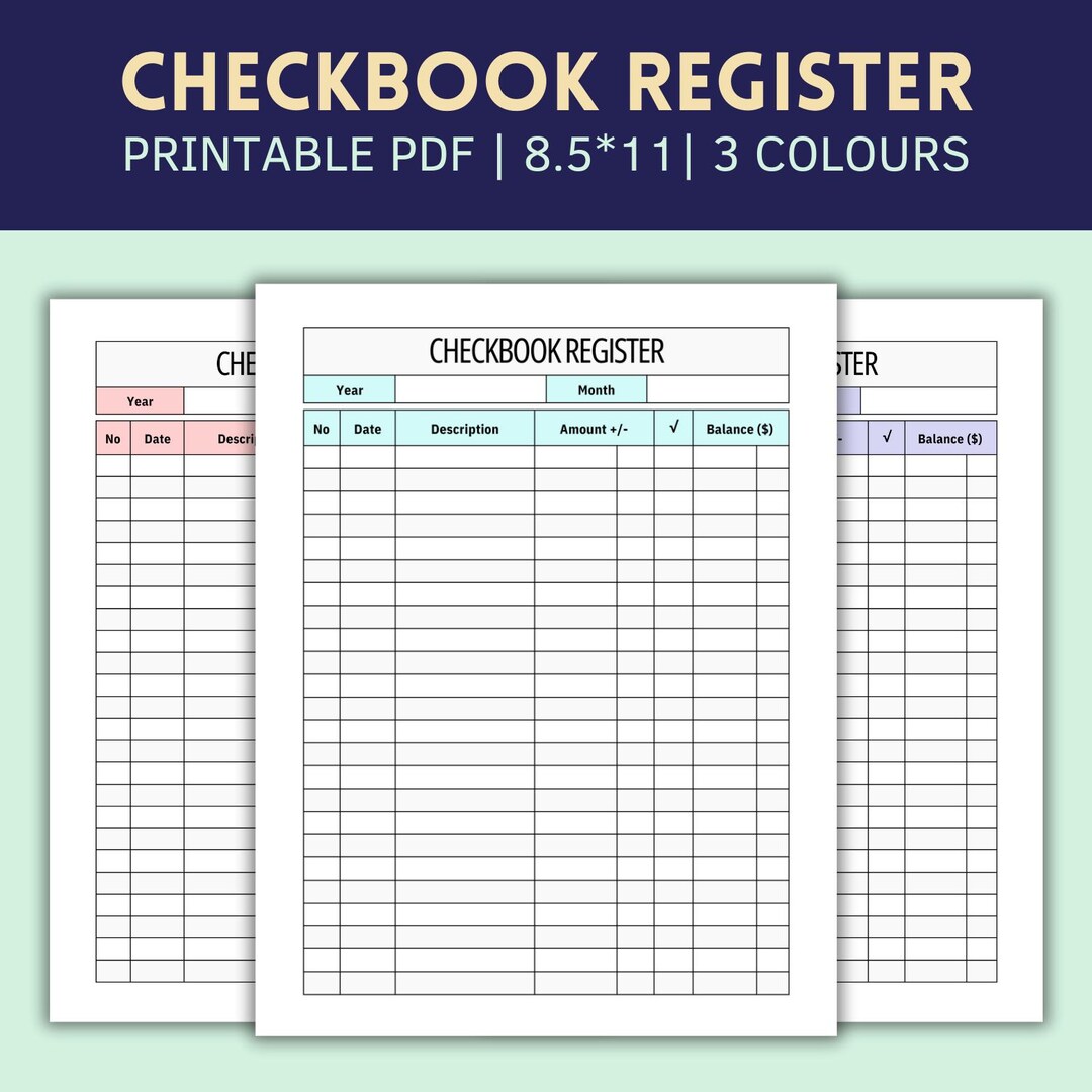 Checkbook Register Printable, Check Transaction Tracker, Check Register ...