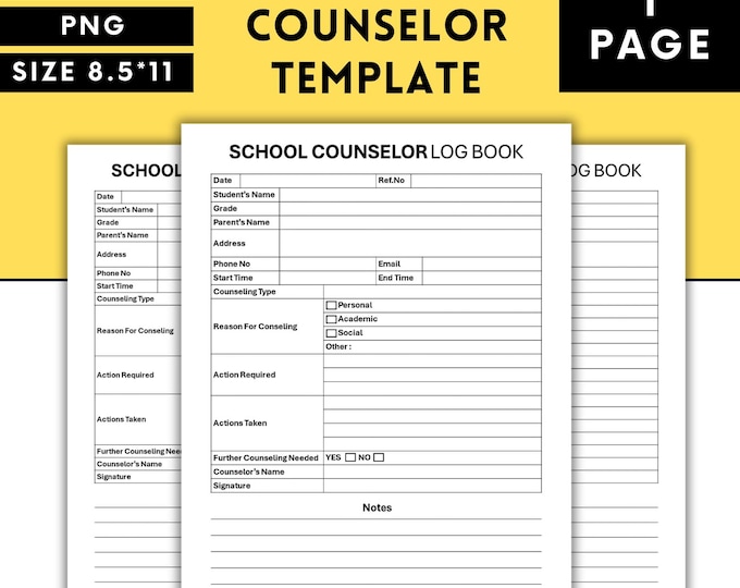 School Counselor Log Book Template (PDF, PNG) - Etsy