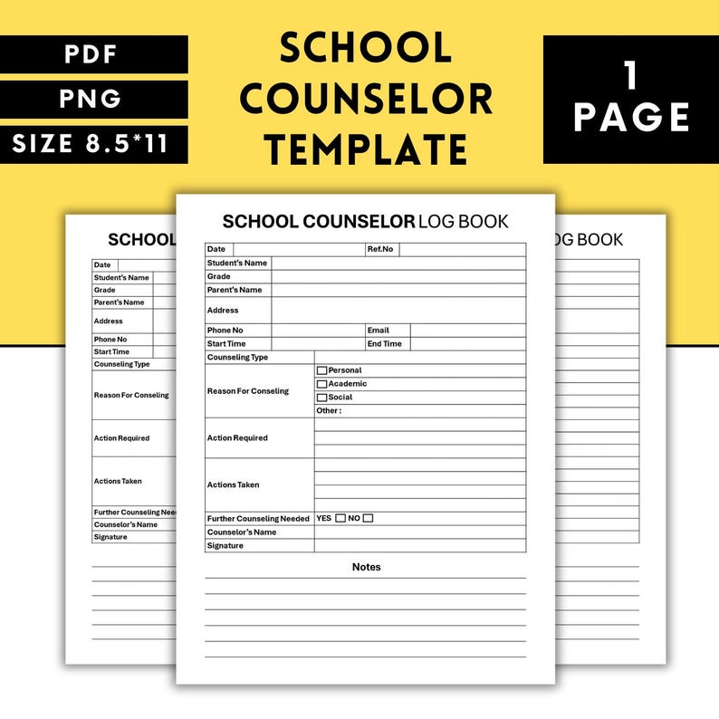 School Counselor Log Book Template (PDF, PNG) - Etsy