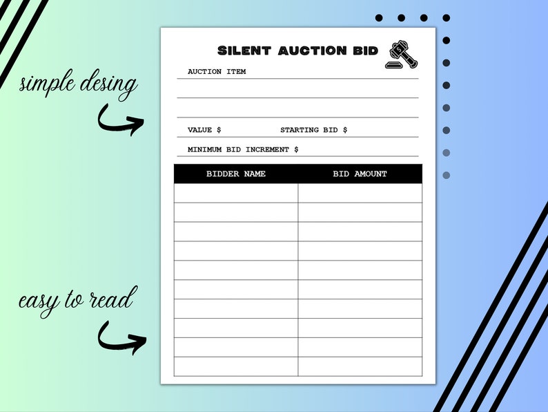 Printable Silent Auction Bid Sheets: Fundraiser Template (PDF) - Etsy