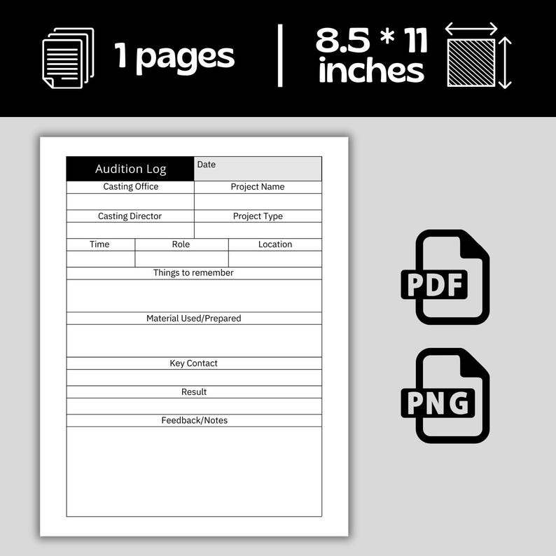 Audition Tracker Template: Actor Audition Log (PDF & PNG) - Etsy