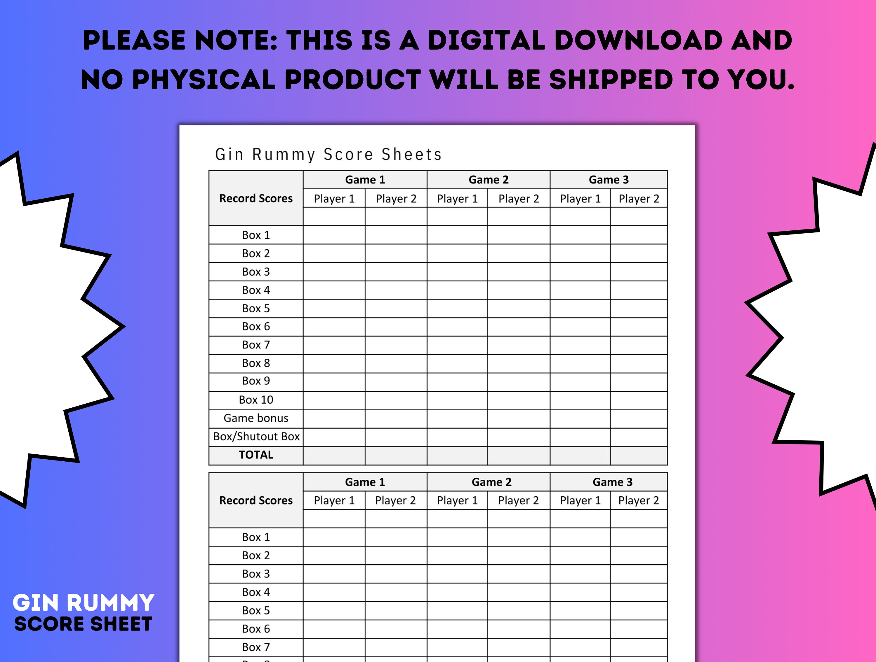 Gin Rummy Score Card - Gin Rummy Score Keeper - Gin Rummy Score Pads ...