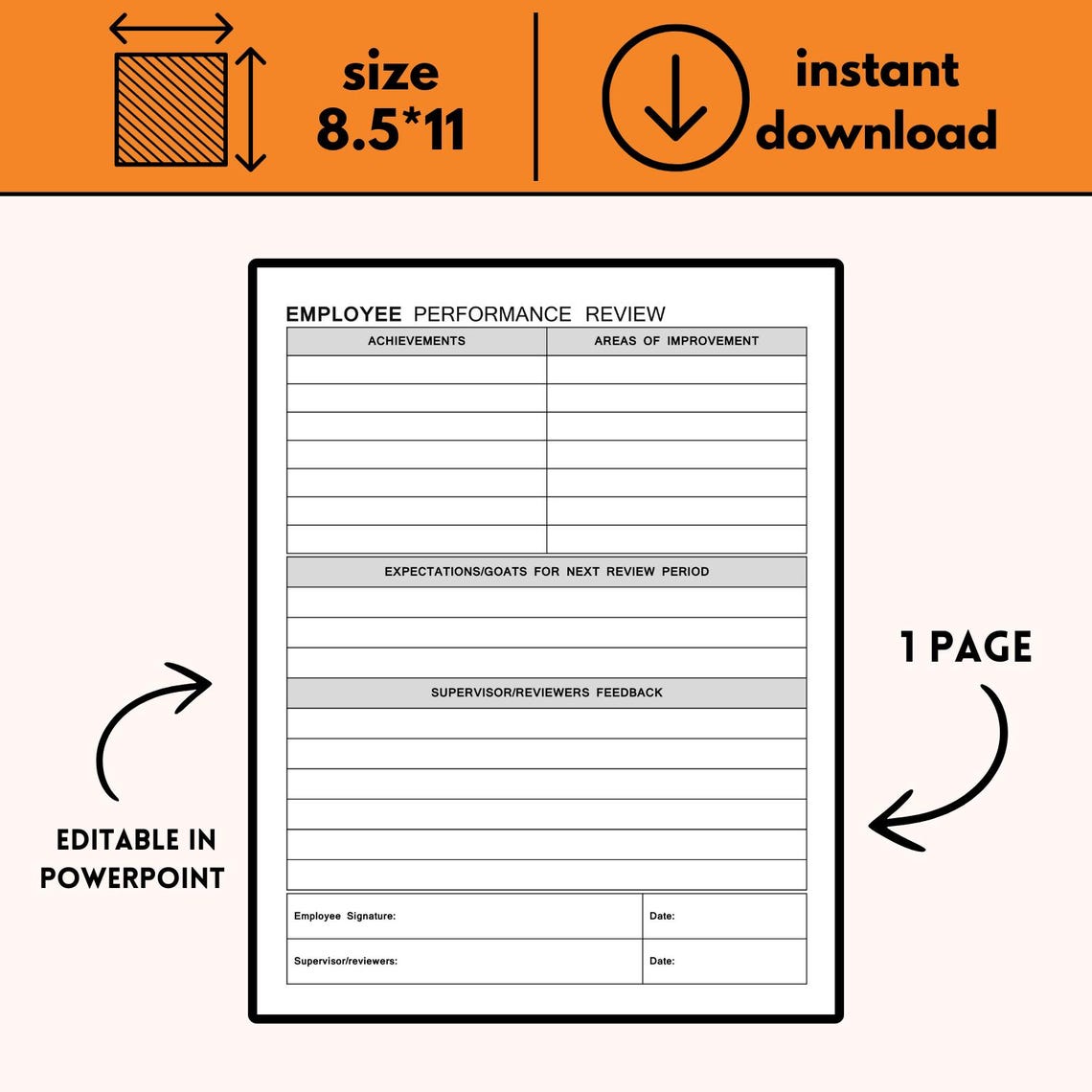 Employee Performance Review Template, Employee Evaluation, Human ...