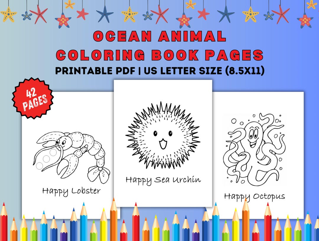 Ocean Animal Coloring Book Pages, Kids Coloring Book, Sea Animal ...