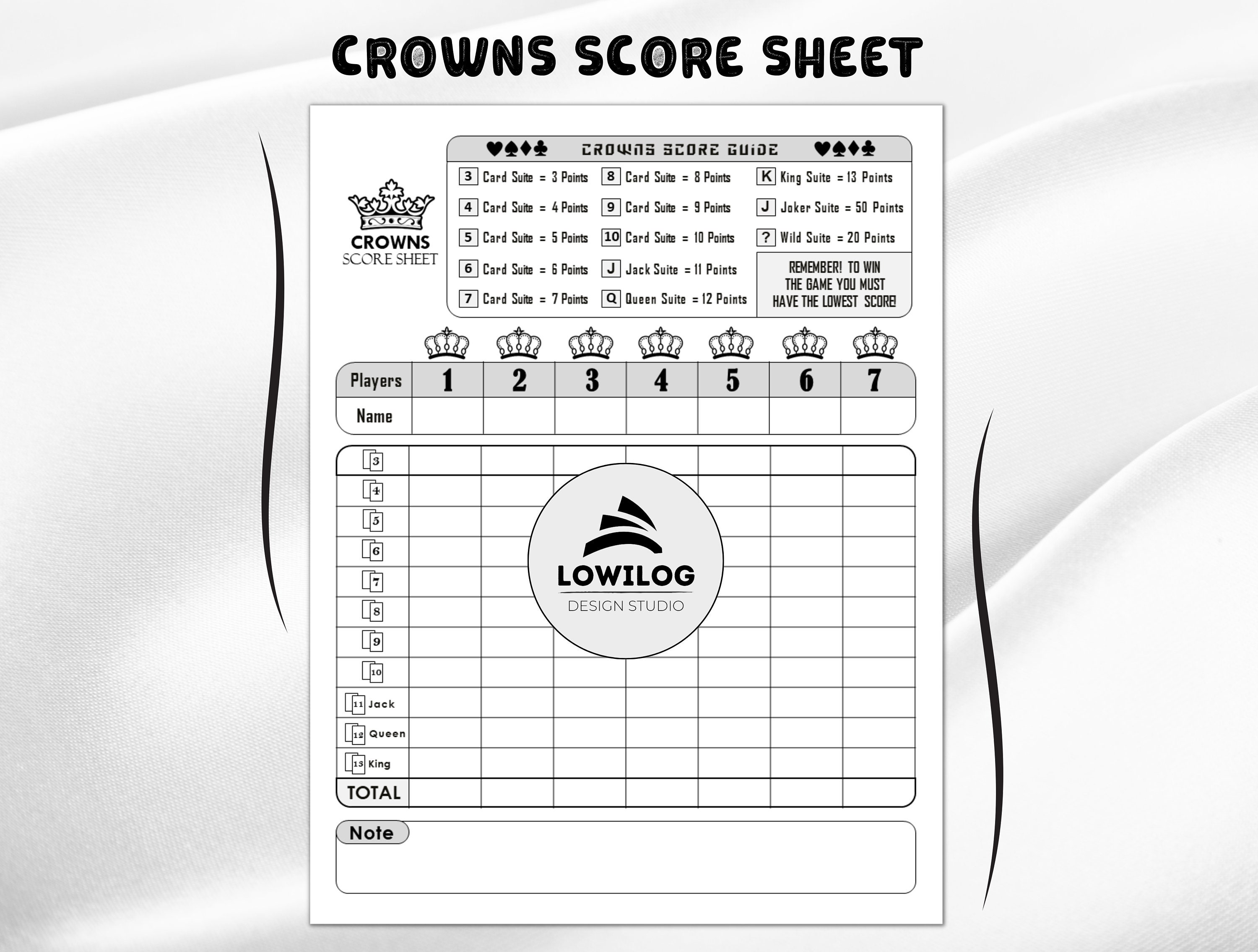 Crowns Card Game Score Sheet: Printable PDF (8.5" X 11, A4) - Etsy