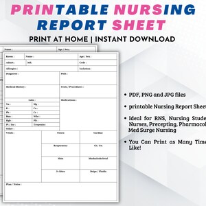 Printable Nursing Report Sheet, Nursing Study Guide, Registered Nurse ...