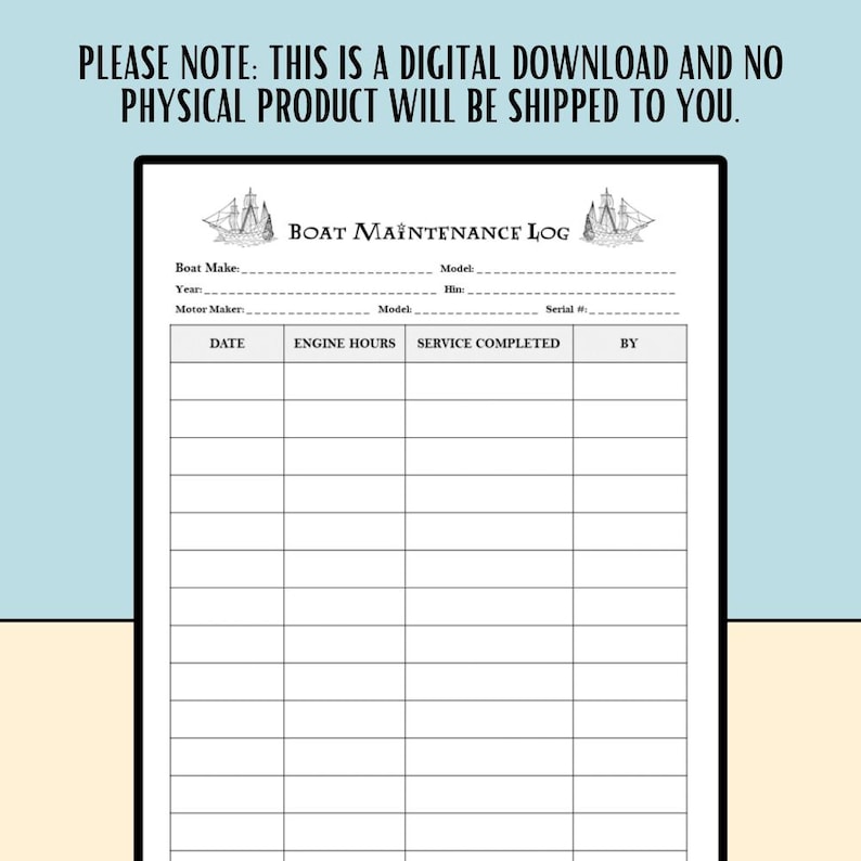 Boat Maintenance Log Template : Captain's Log, Repair Sheet (PDF, PNG ...