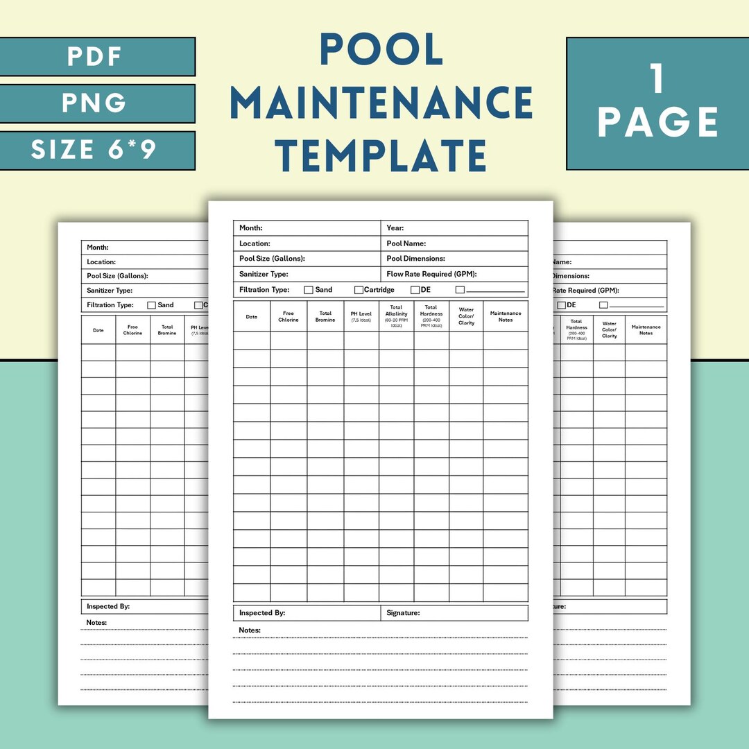 Pool Maintenance Template: Residential Pool Checklist (PDF & PNG) - Etsy
