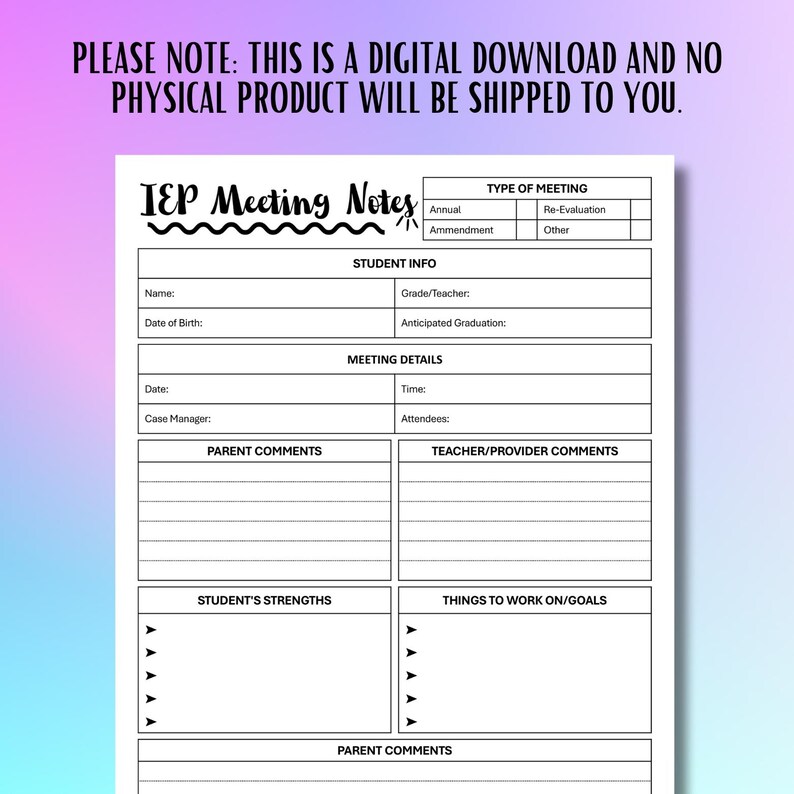 Iep Meetings Digital File, Special Education Teacher, Organiser for ...