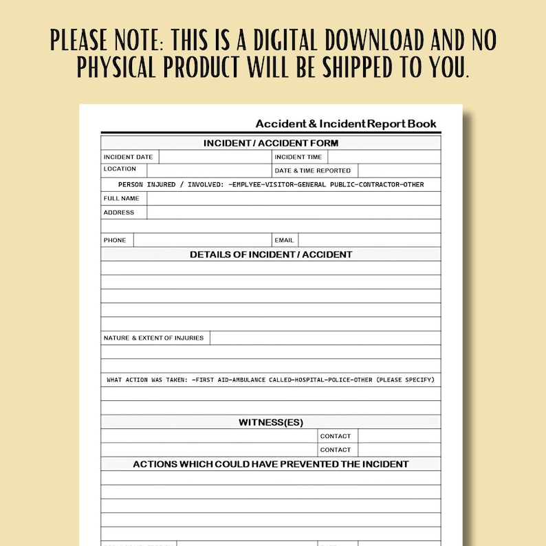 Accident and Incident Report Template: Workplace Injury Form (PDF & PNG ...
