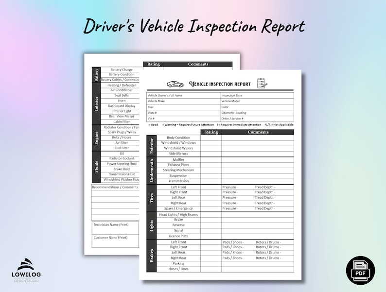 Vehicle Inspection Report: Driver's Daily Checklist (PDF) - Etsy